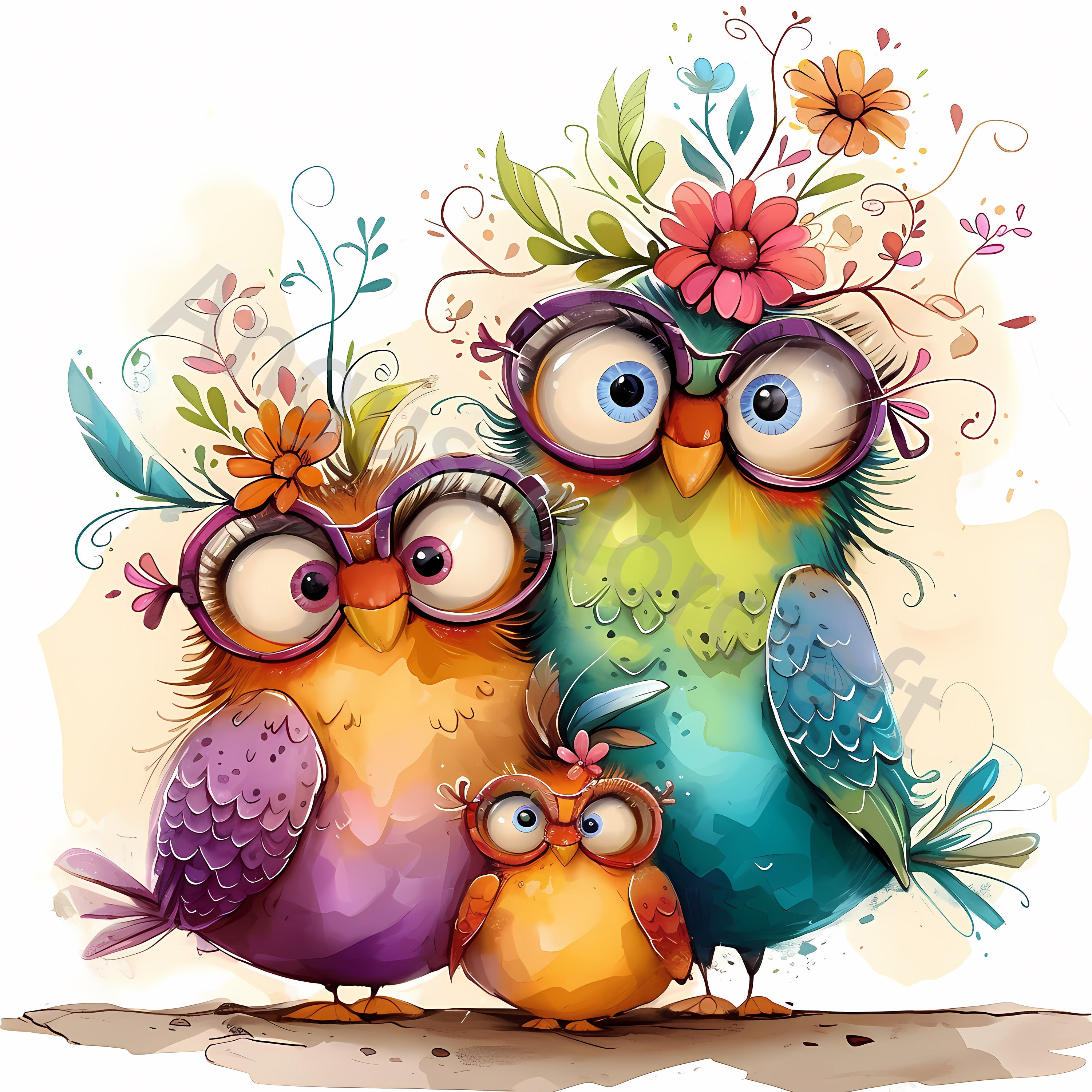 12 Family Bird Clipart Quirky Bird Illustrations Whimsical Birds on ...