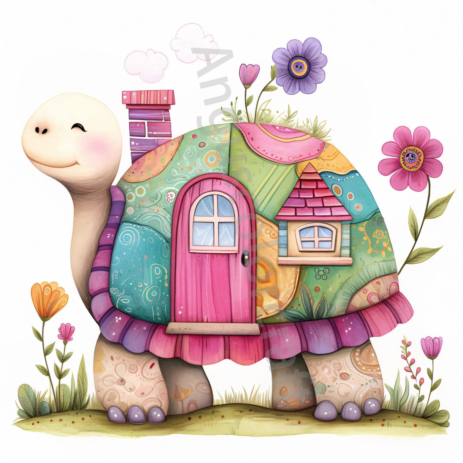 10 Quirky Turtle House Clip Art, Watercolor Clipart JPG, Junk ...