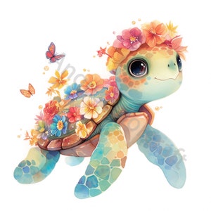 15 Cute Whimsical Turtle Clipart, Flower Turtle Clipart, High Res Jpgs ...