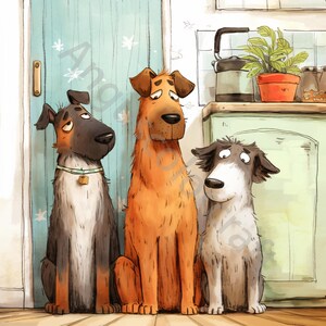 10 Dogs in Kitchen Clip Art, Vintage Watercolor Clipart JPG, Junk ...