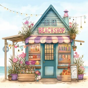 10 JPG Beach Shop Clip Art, Watercolor Clipart, Junk Journal, Scrapbook ...