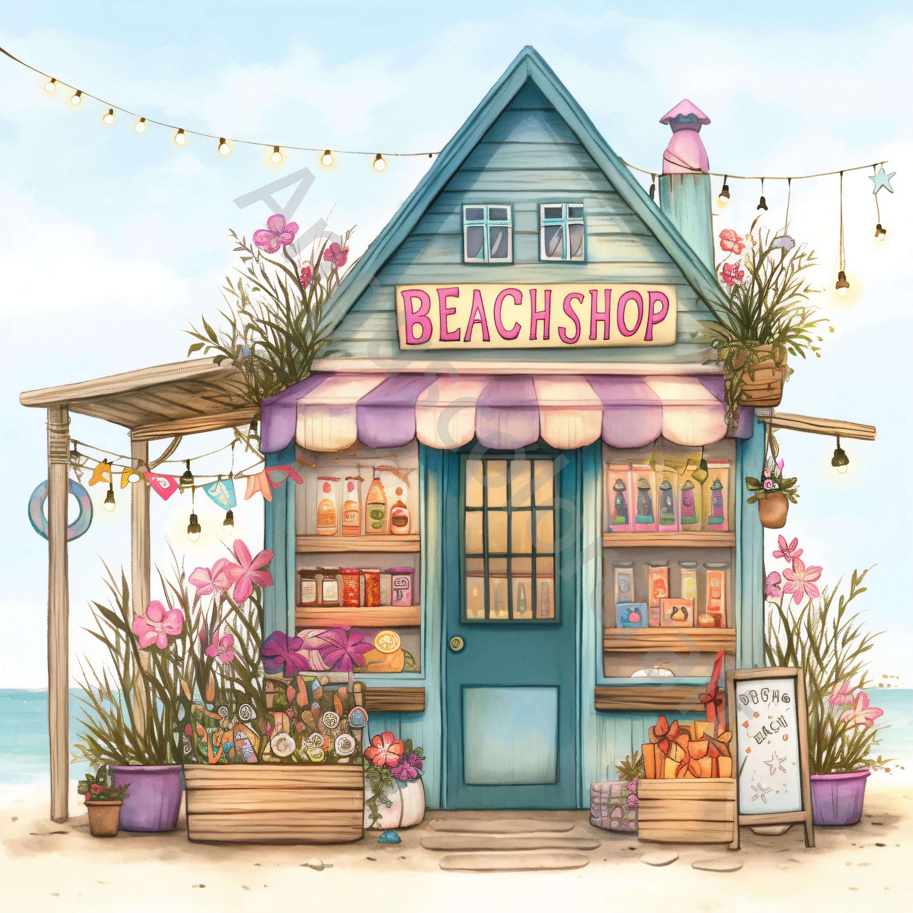 10 JPG Beach Shop Clip Art, Watercolor Clipart, Junk Journal, Scrapbook ...