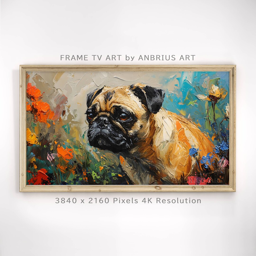 Pug Dog With Spring Flowers Frame TV Art, Digital Download, Samsung ...