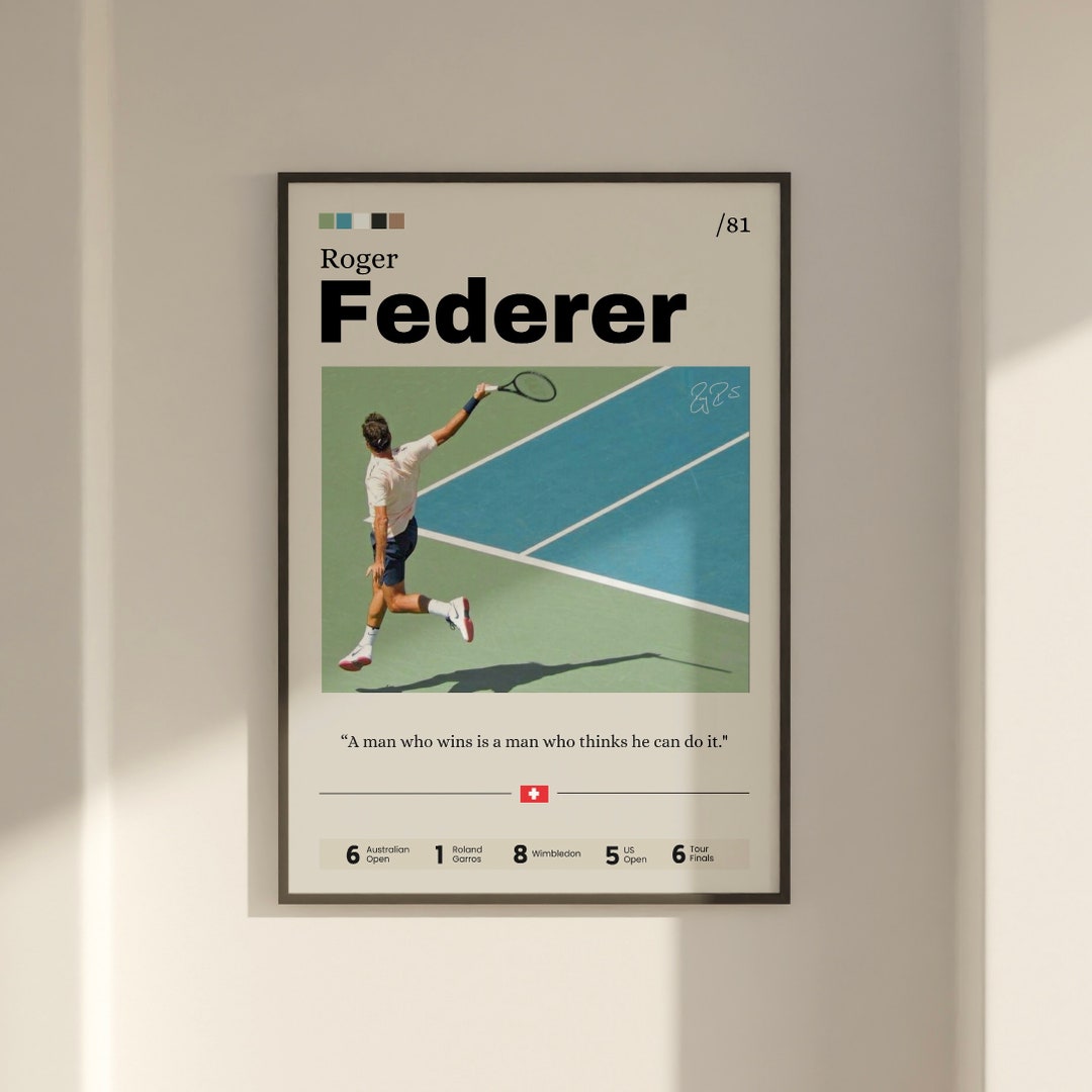 Roger Federer Poster, Tennis Poster, Tennis Star Wall Art, Home Decor ...