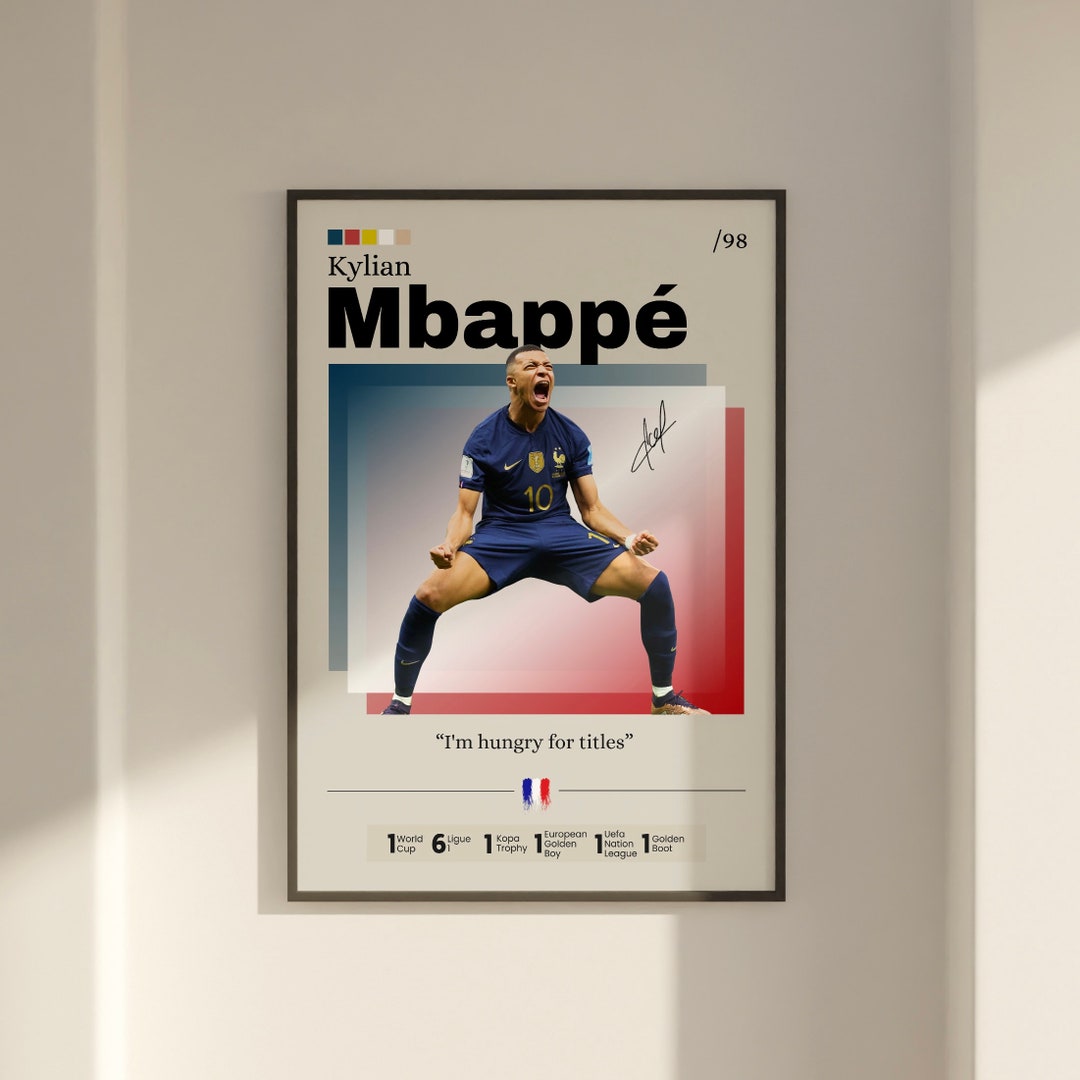 Kylian Mbappé France Poster, Soccer Art Print, Mbappé Decor, Football ...
