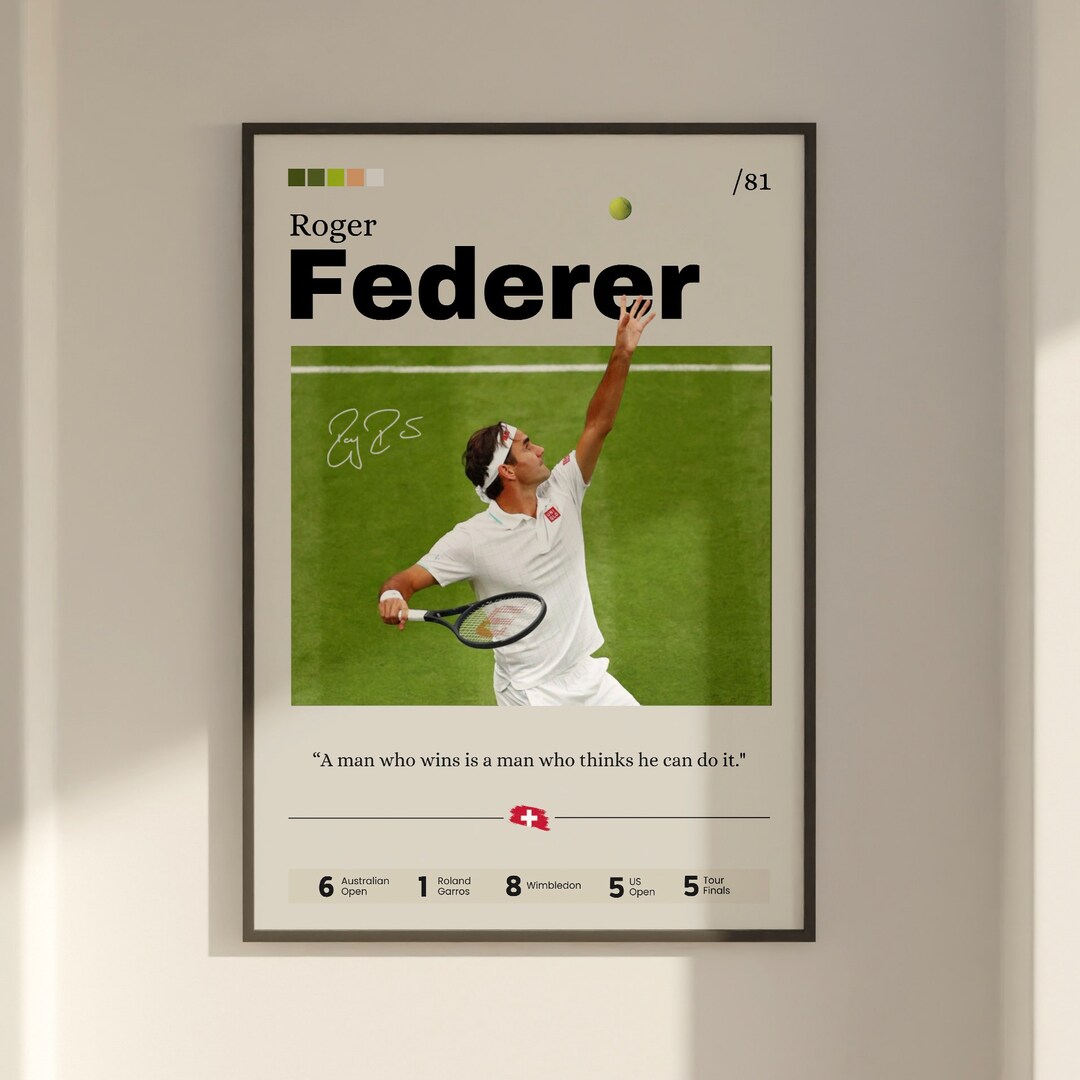 Roger Federer Poster, Tennis Poster, Tennis Star Wall Art, Home Decor ...