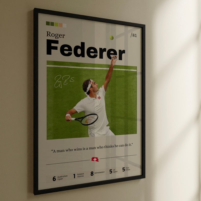 Roger Federer Poster, Tennis Poster, Tennis Star Wall Art, Home Decor ...