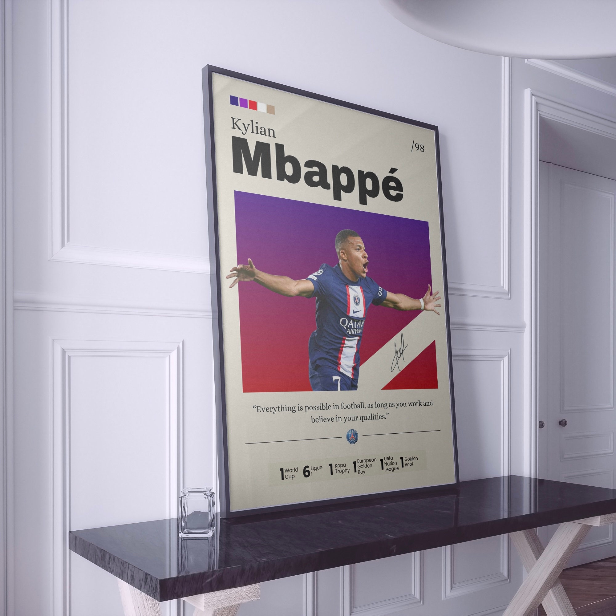 Kylian Mbappé Poster, Soccer Art Print, Mbappé Decor, Football ...