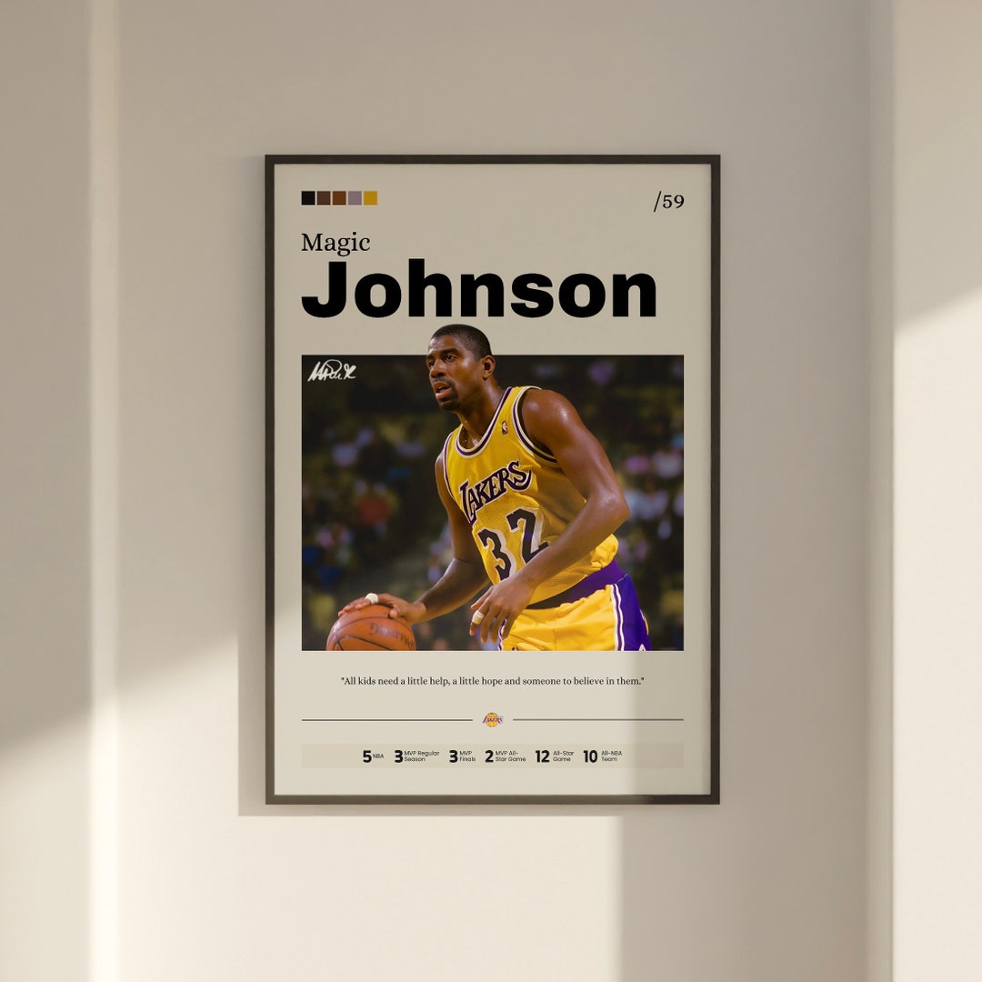 Magic Johnson Poster, Basketball Poster, NBA Player Wall Art, Home ...