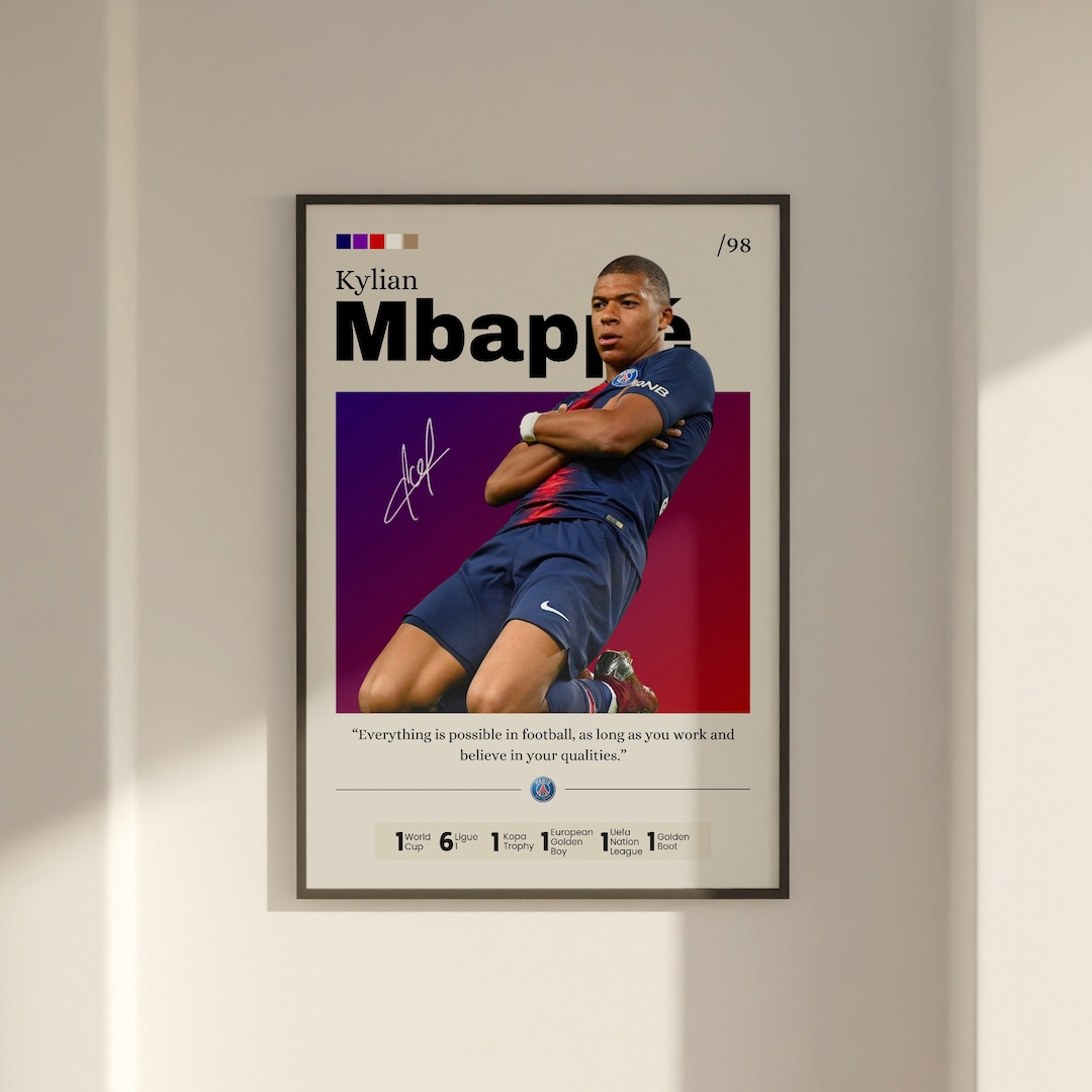 Buy Kylian Mbappé Poster, Soccer Art Print, Mbappé Decor, Football ...