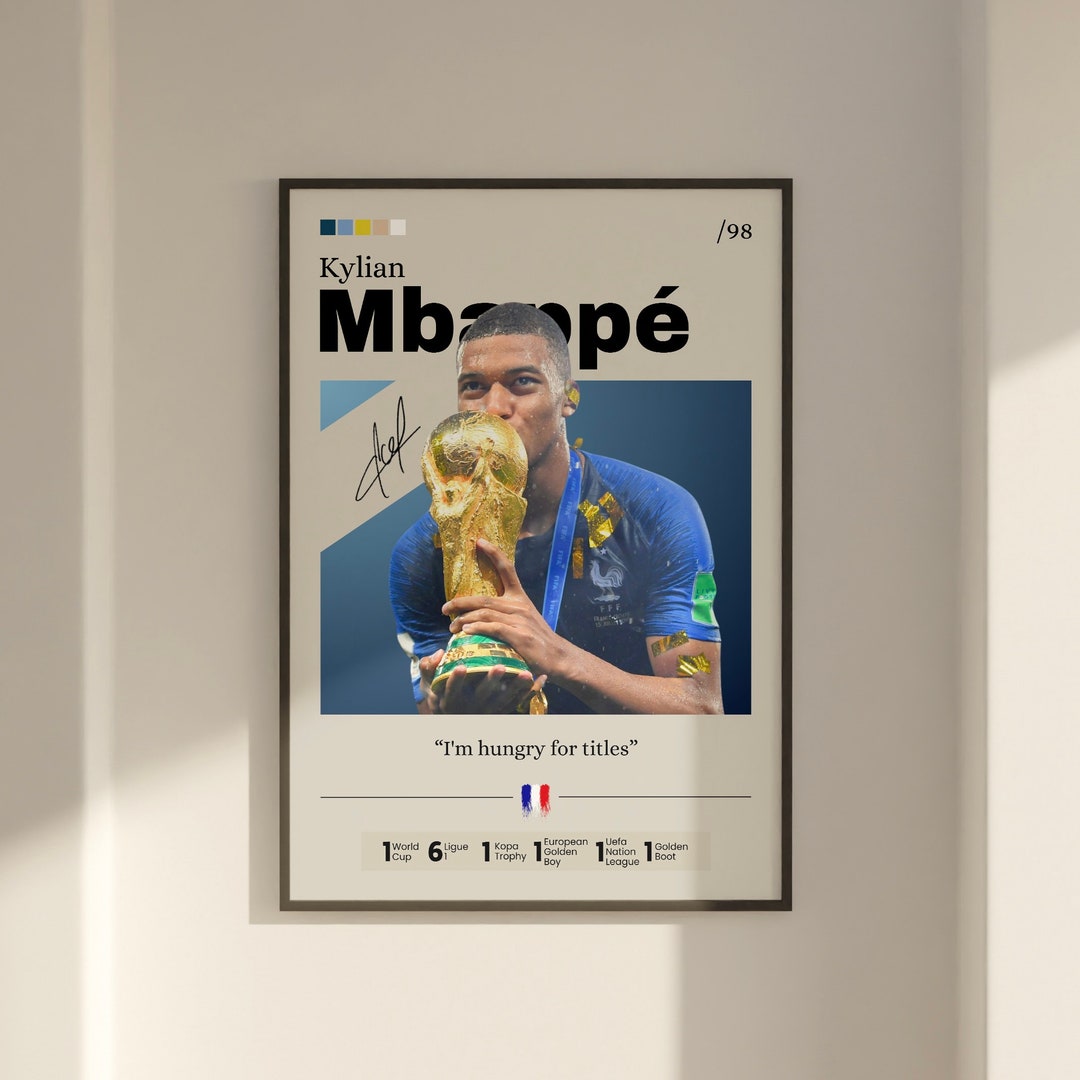 Kylian Mbappé World Cup 2018 Poster, Soccer Art Print, Mbappé Decor ...