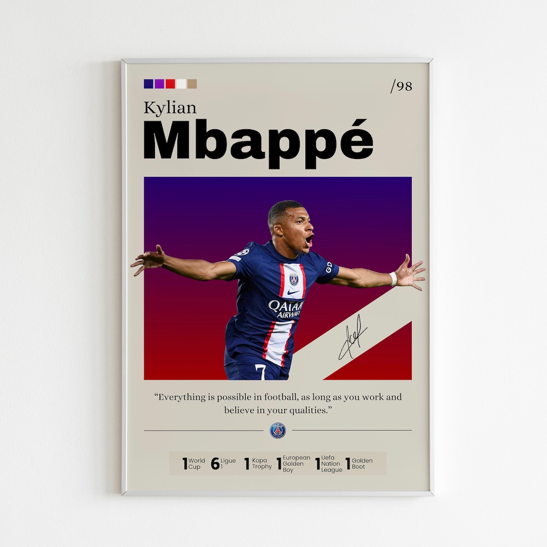 Kylian Mbappé Poster, Soccer Art Print, Mbappé Decor, Football ...
