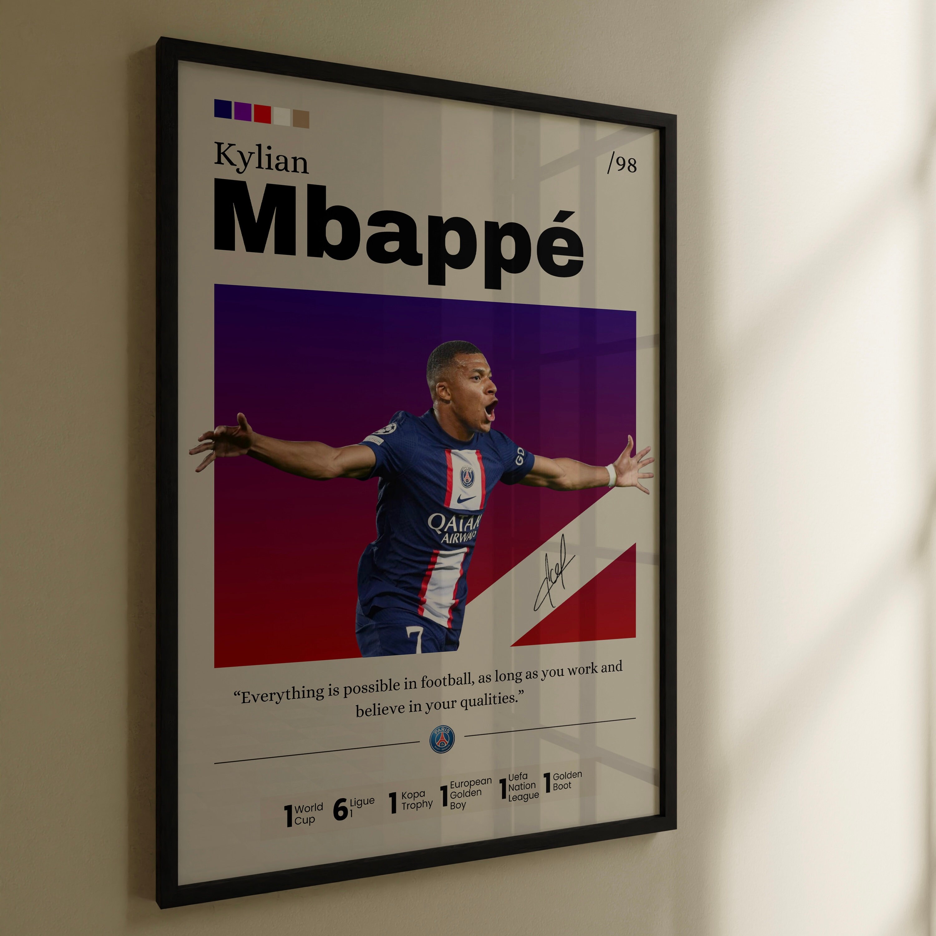 Kylian Mbappé Poster, Soccer Art Print, Mbappé Decor, Football ...