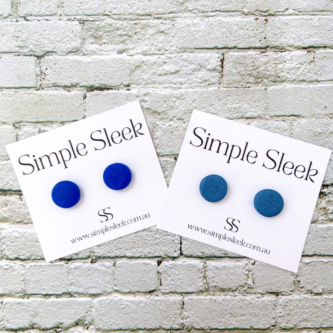 Sapphire Blue Shades Simplistic Handmade Button Earrings, 9mm Handcraft ...