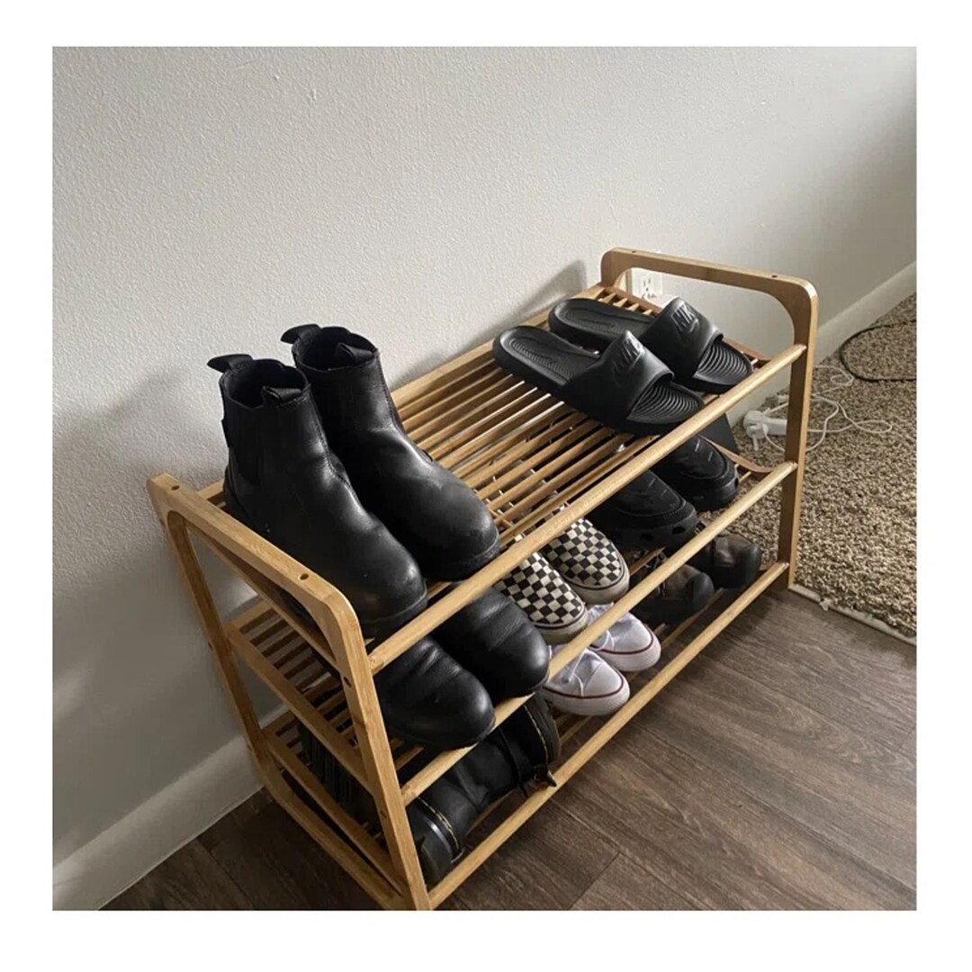 3 Tier Wooden Shoe Rack Shoe Rack 12 Pair Shoe Rack Entryway Shoe Bench ...