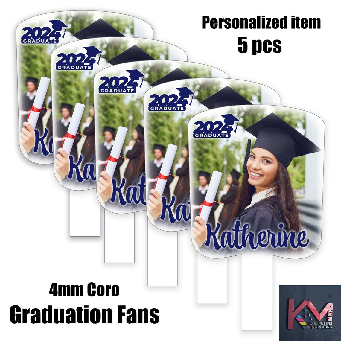 Custom Graduation Fans With Photo - 12.5" X 7.5" Durable Coroplast Hand ...