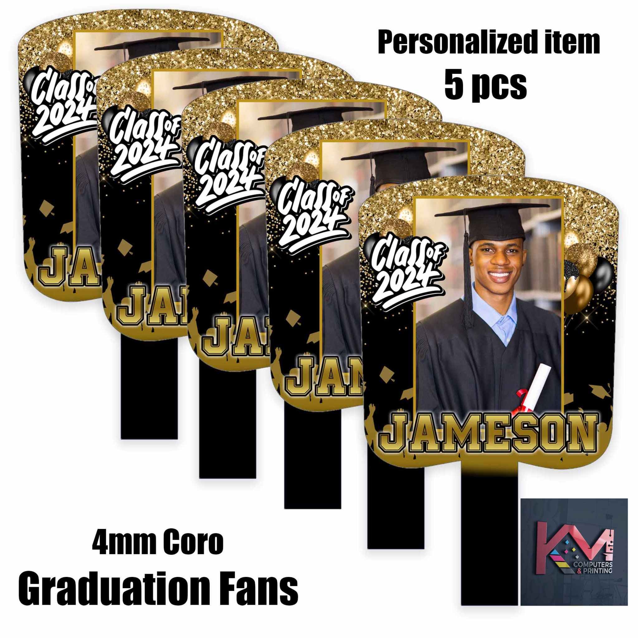 Custom Graduation Fans With Photo - 12.5" X 7.5" Durable Coroplast Hand ...