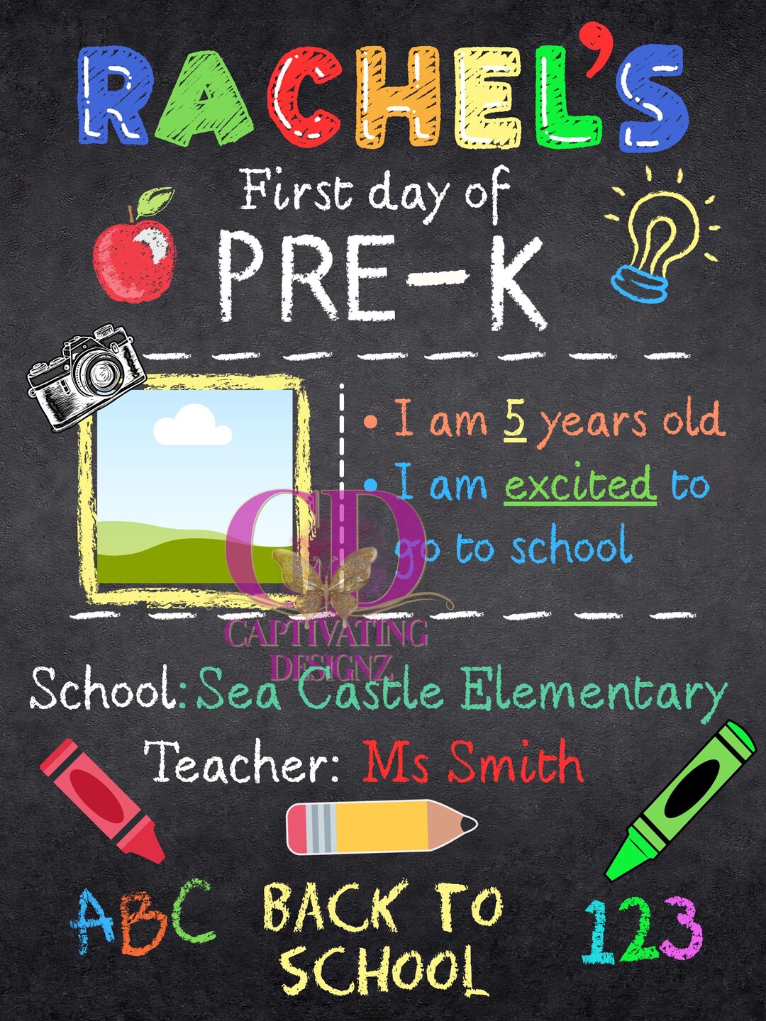 1st Day of School Pre-k Chalkboard | Back to School | Chalkboard Poster ...