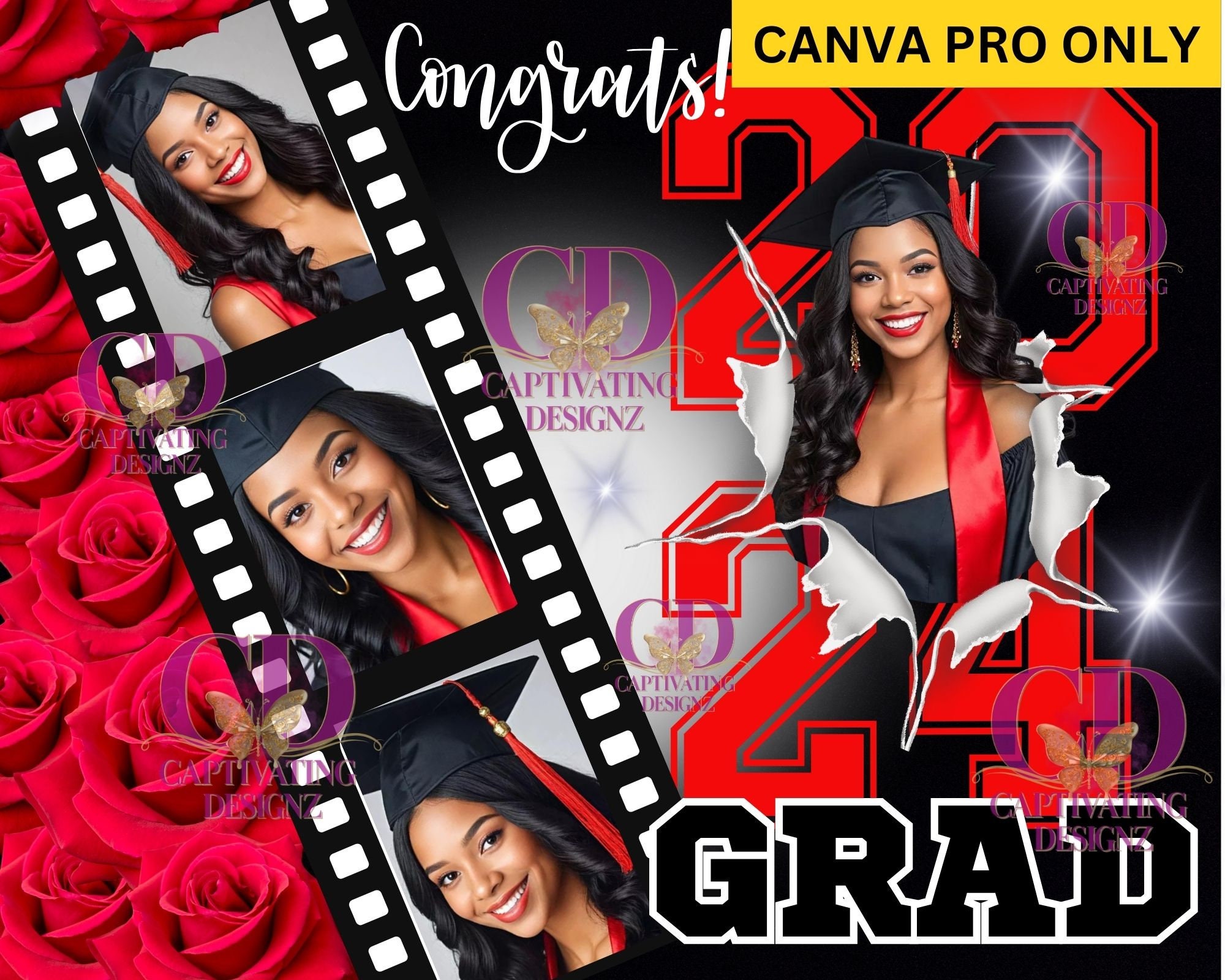 Graduation Template - Red Roses, Photo Collage, Grad Collage - Etsy
