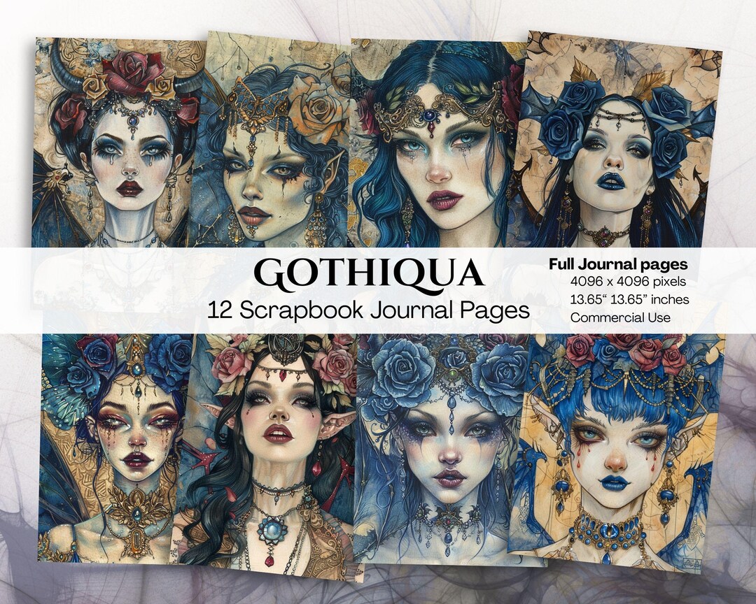 Lady Digital Paper, Gothic Woman, Vampire, Goth Princess, Blue Gold ...