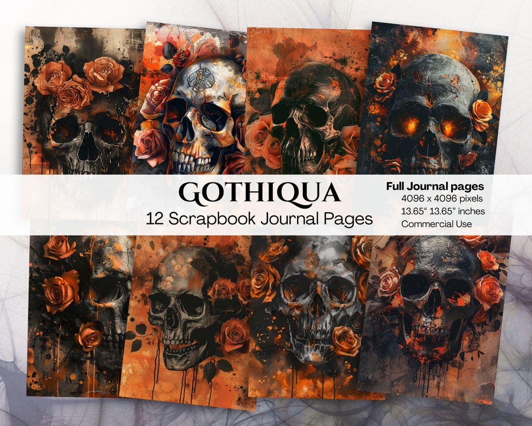 Skull Paper, Skeleton Paper, Roses, Flowers, Gothic Paper, Black Orange ...