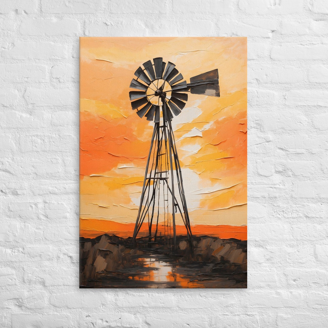 Farm Windmill Canvas Print: Sunset Oil Paint Style Art Decor - Etsy
