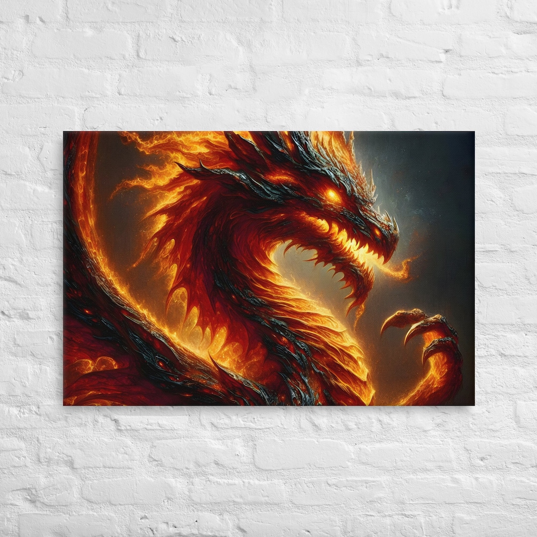 Molten Dragon Canvas Wall Art, Lava Dragon, Ready to Hang Home Decor - Etsy