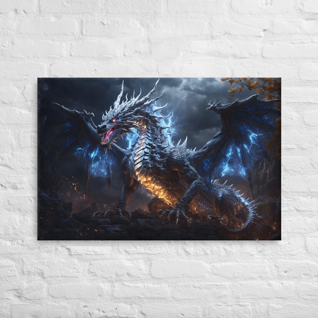 Lightning Dragon Canvas Wall Art, Shocking Dragon Design, Ready to Hang ...