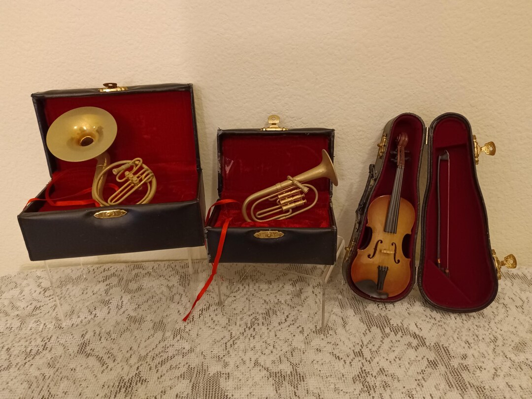 Miniature Replica of Musical Instruments French Horn, Tuba and Violin ...