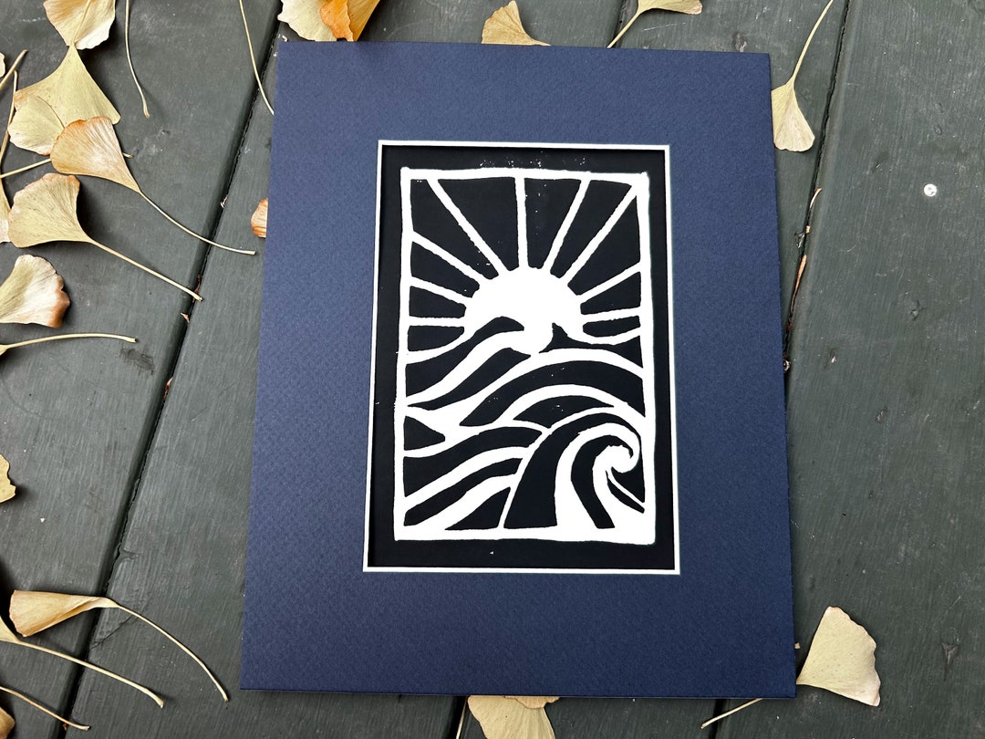 5x7 Ocean Linoleum Block Print by Maya - Etsy