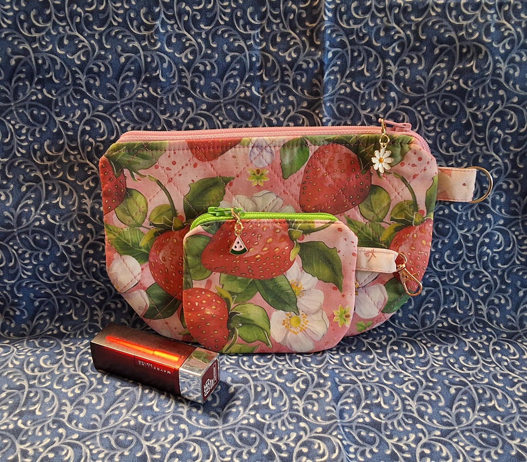 Zipper Pouch Set, Strawberry Theme Fabric, Keyring Pouch, Purse Pouch ...