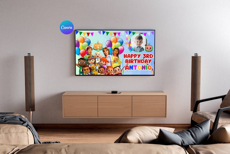 EDITABLE Happy Birthday Samsung TV Frame / Cocomelon Birthday Party ...