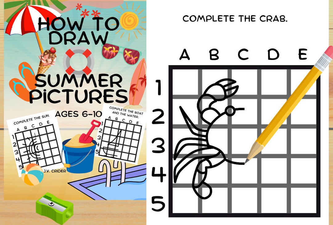 How to Draw Summer Pictures, Drawing Grid for Kids, 50 Drawing Pages ...