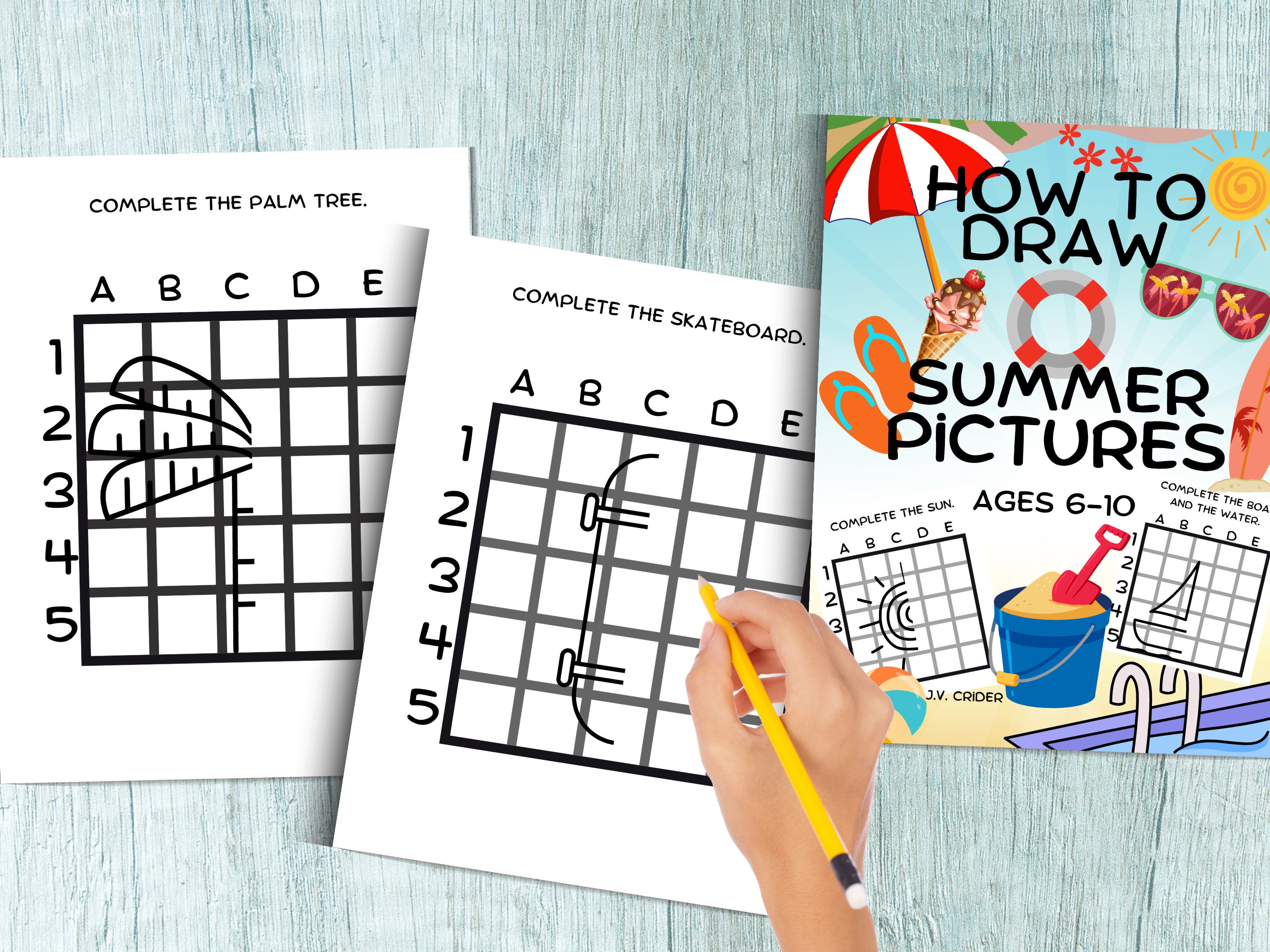 How to Draw Summer Pictures, Drawing Grid for Kids, 50 Drawing Pages ...