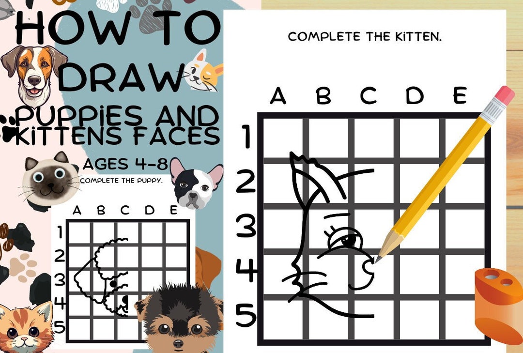 How to Draw Puppies and Kittens Faces, Kids Ages 4-8, Learn How to Draw ...