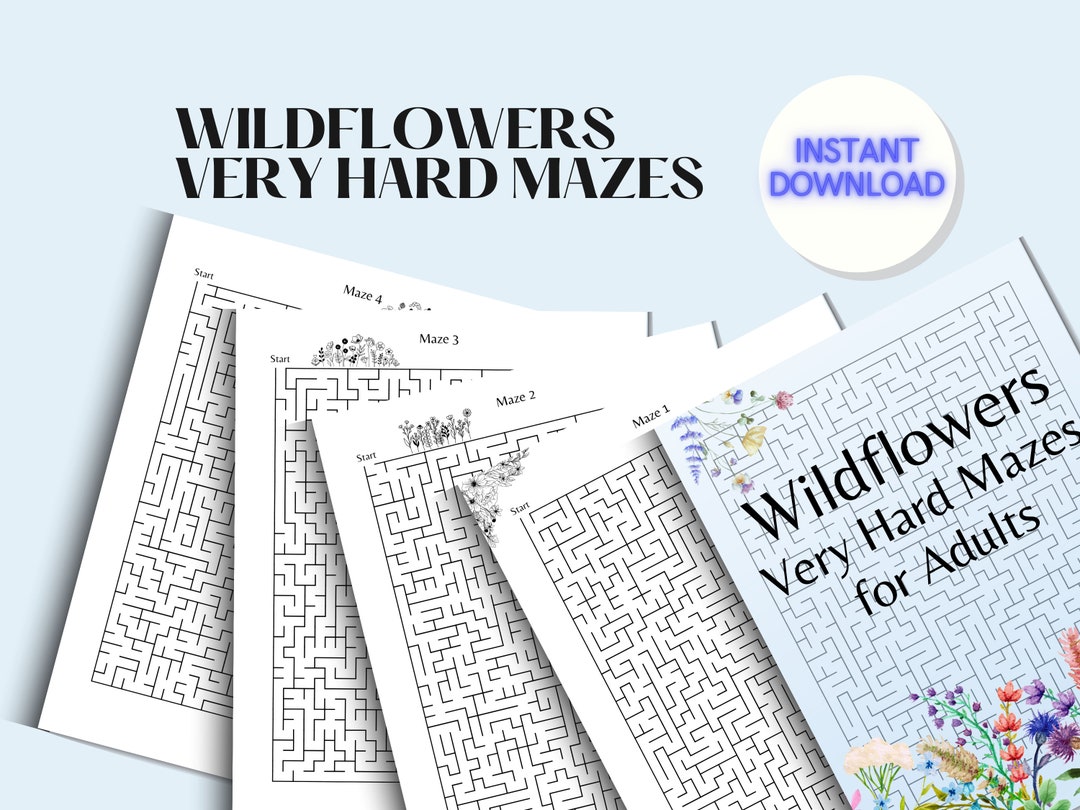 Wildflowers Very Hard Mazes for Adults, Flower Games, 60 Floral Mazes ...