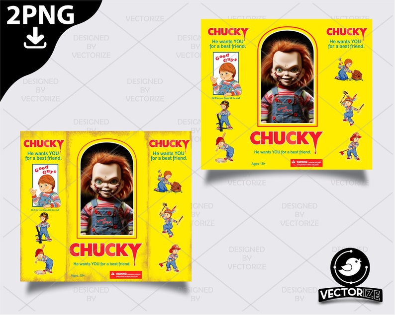 Chucky Tumbler Wrap 2 PNG, Chucky Toy Packaging, Chucky Sublimation ...