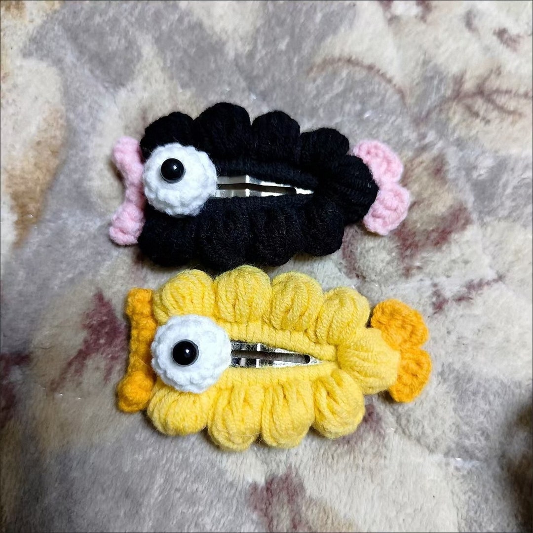 Yellow and Black Fish Shaped Crochet Hairpin Handmade Knitted Hair ...