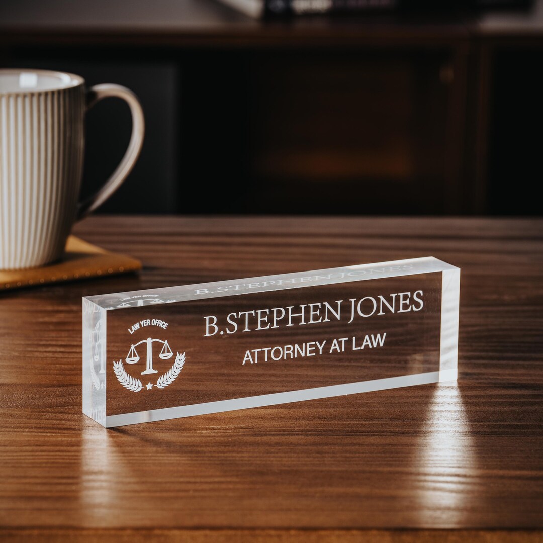 Attorney Glass Office Desk Name Plate, Clear JD Judge Nameplate, Lawyer ...
