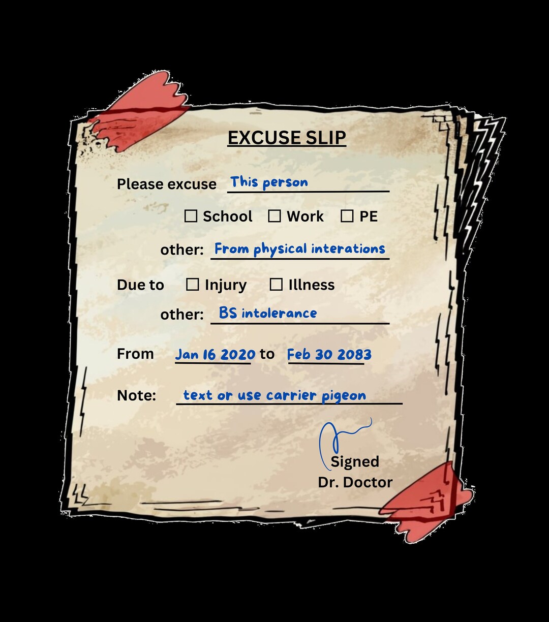 Excuse Slip for Intolerance to BS, Free Shipping, Weird Stuff ...