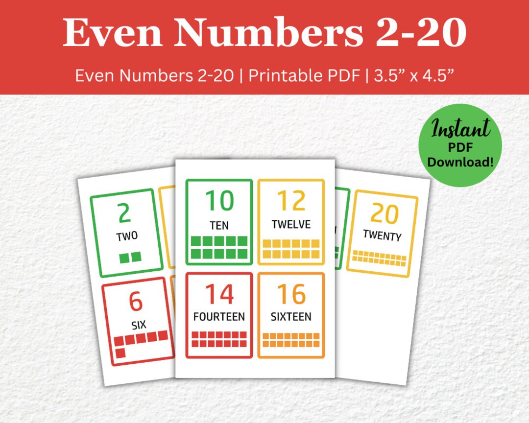 Flash Cards for Kids, Even Number Flash Cards, Montessori Counting (2 ...