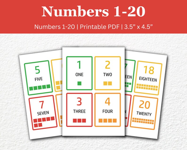 Number Flash Cards for Kids, Montessori Counting Printable Cards (1-20 ...
