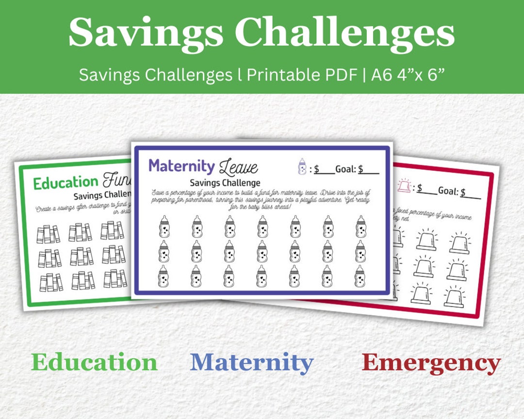 Money Savings Challenge for Emergency Fund, Savings Goal for Education ...