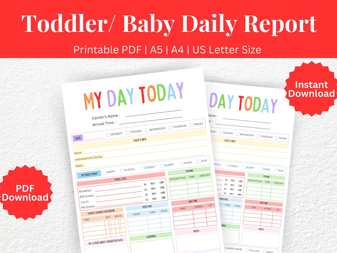 Toddler Daily Log for Daycare, Printable Babysitter Log, Editable ...