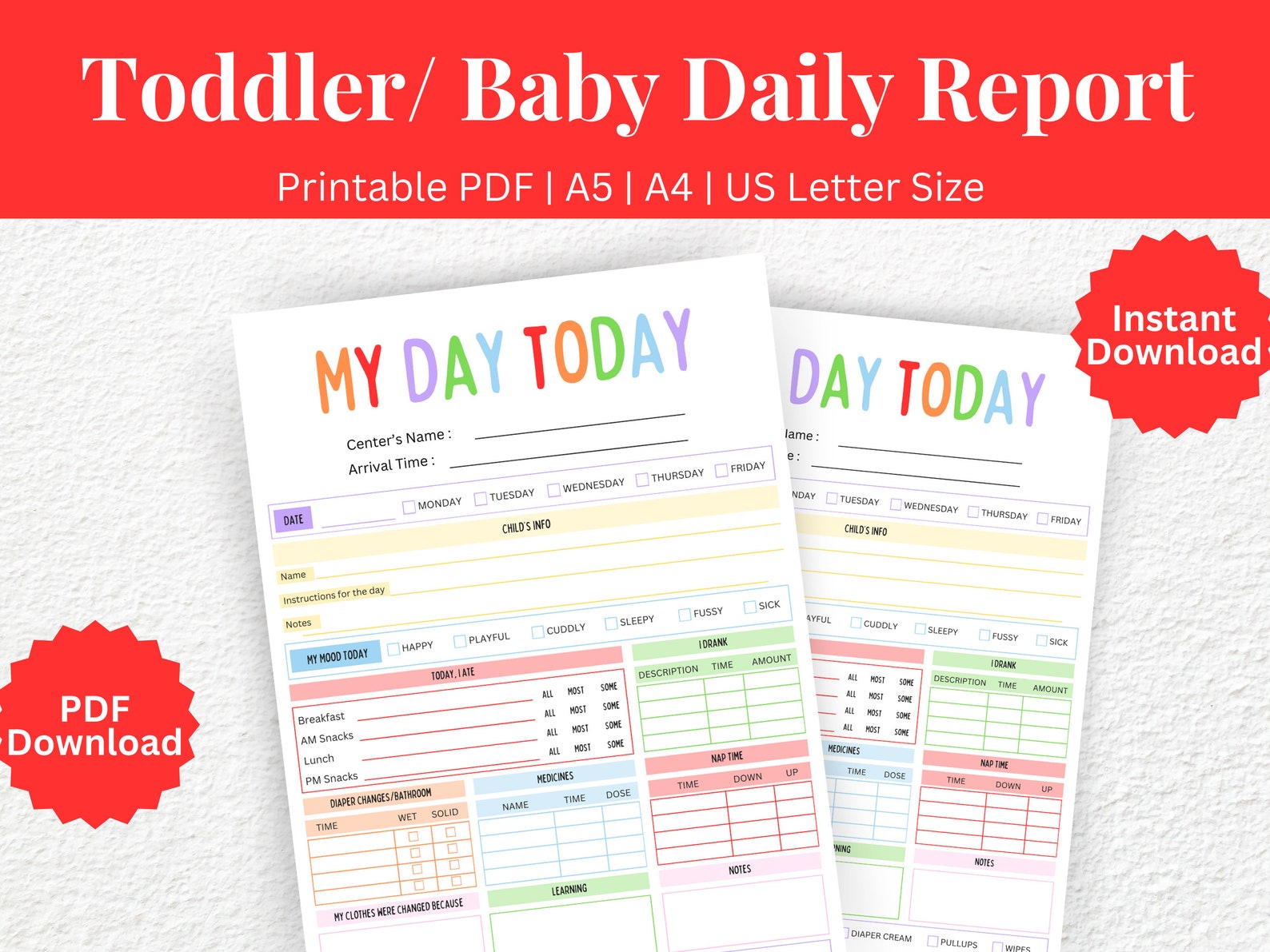 Toddler Daily Log for Daycare, Printable Babysitter Log, Editable ...