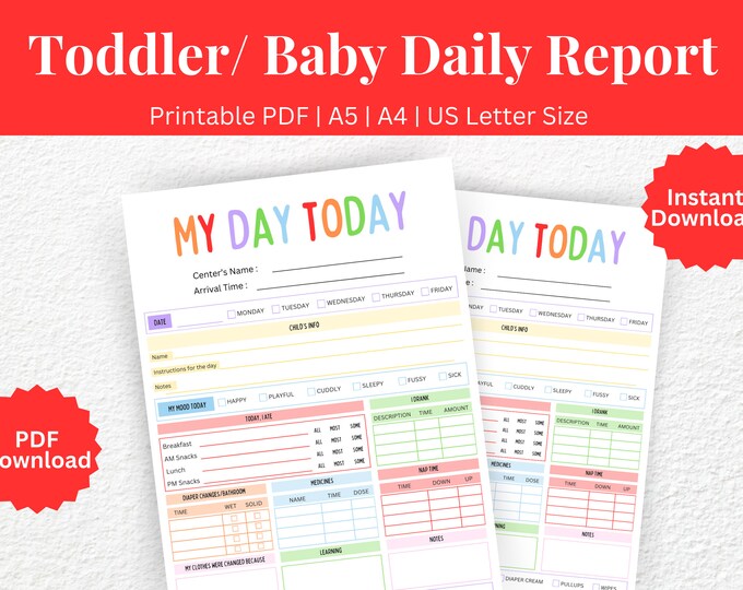 Toddler Daily Log for Daycare, Printable Babysitter Log, Editable ...