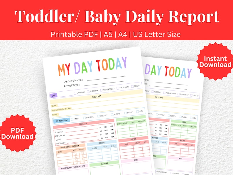 Toddler Daily Log for Daycare, Printable Babysitter Log, Editable ...