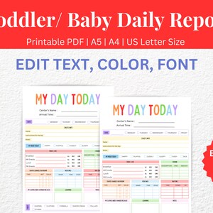 Toddler Daily Log for Daycare, Printable Babysitter Log, Editable ...