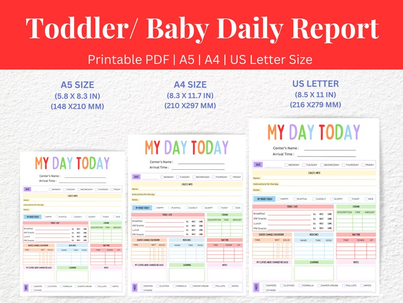 Toddler Daily Log for Daycare, Printable Babysitter Log, Editable ...