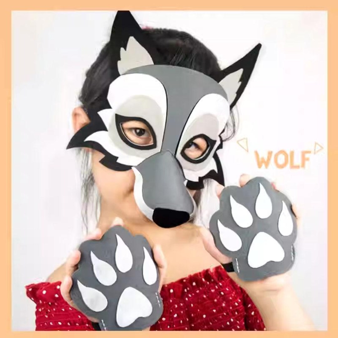 Toddler Felt Animal Mask, Wolf Mask and Paws Set for Boy Girl Dress Up ...